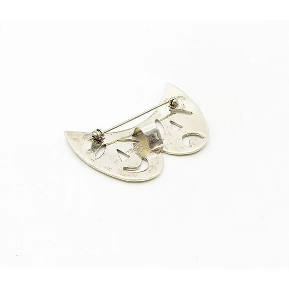 MEXICO 925 Sterling Silver - Vintage Dramatic Theater Masks Brooch Pin ...